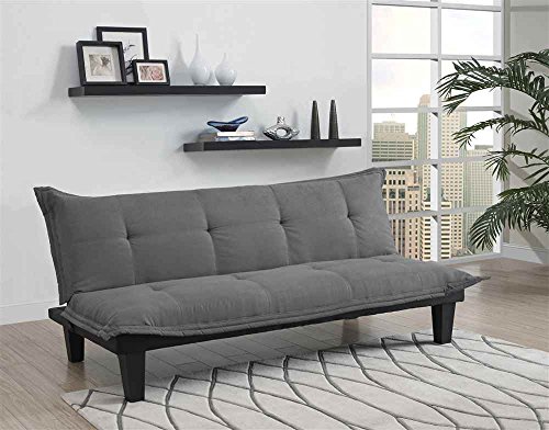 DHP Lodge Convertible Futon Couch Bed with Microfiber Upholstery and Wood Legs, Charcoal