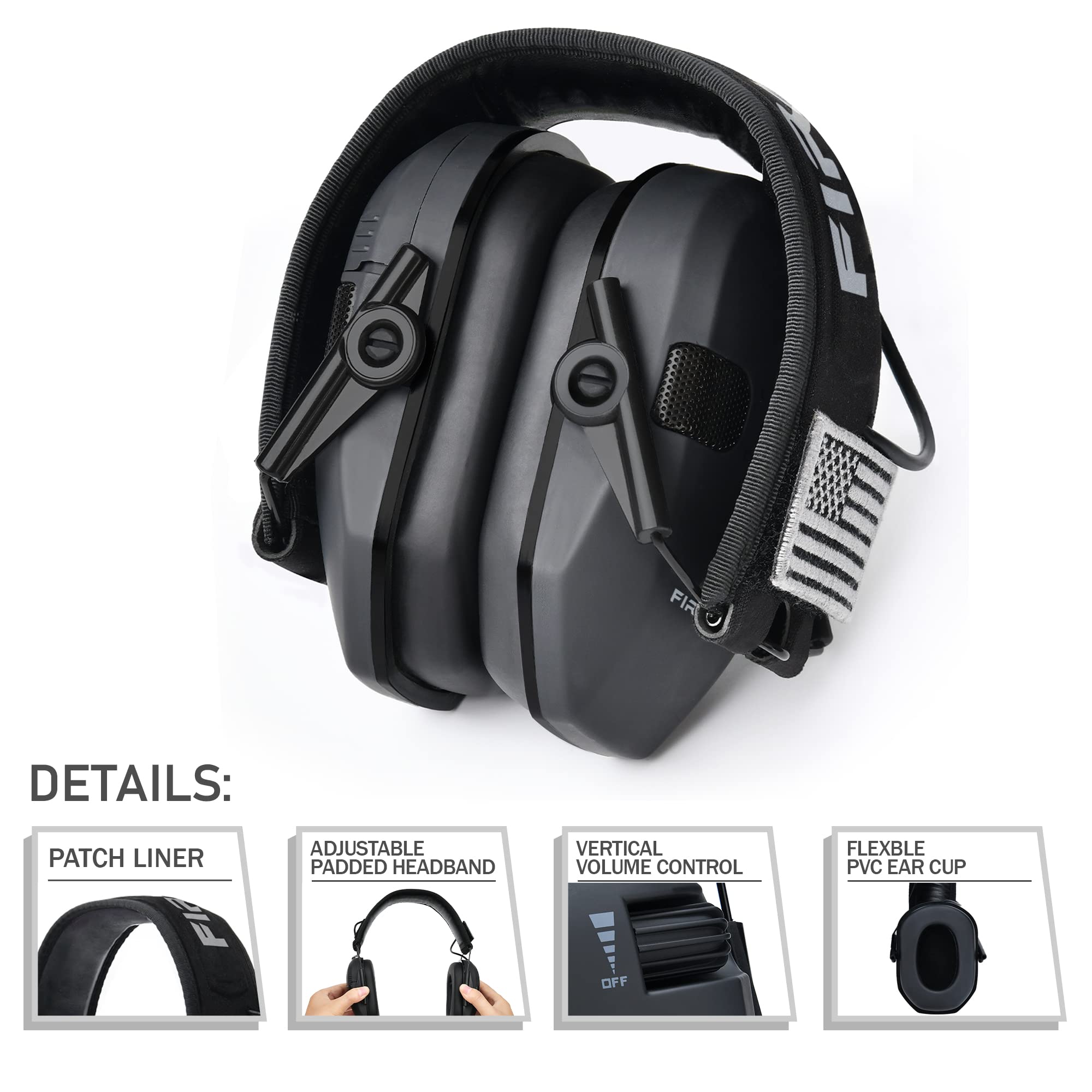 FIREGEAR Shooting Ear Protection Electronic Hearing Protection Noise Cancelling Ear Muffs for Shooting Range and Hunting