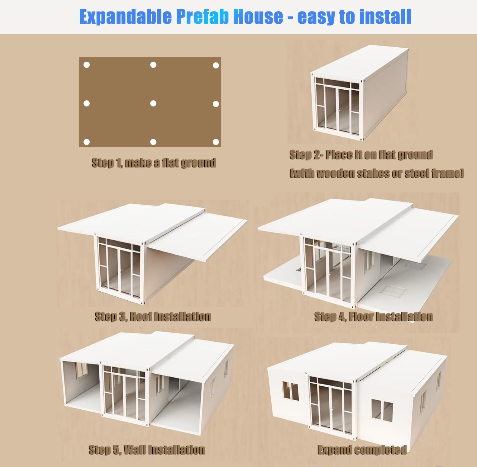 Mo-office 20ft Prefab unfoldable House casas prefabricadas para Vivir Tiny Homes to Live in for Adults Small Foldable Container House kit Mobile Modular Guest House for Sale Shed Storage Box,no Toilet