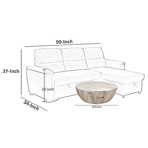 The Urban Port 12-Inch Height Round Mango Wood Coffee Table, Subtle Grains, Distressed White