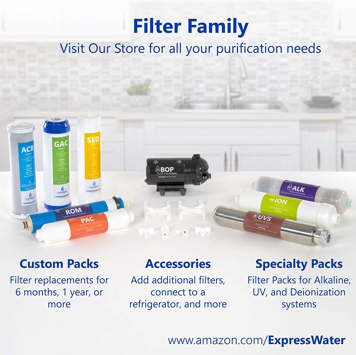 Express Water – Countertop Reverse Osmosis System Replacement Filter Set – 3 Inline Filters – 1?4” Quick Connect Filter Cartridges - Sediment, GAC and PAC Carbon Filters – 6 Month Filter Set