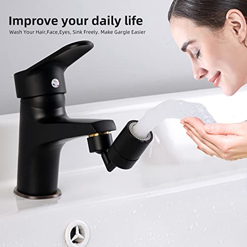 Hibbent Faucet Aerator, 720° Spray Aerator, Kitchen Faucet Aerator, 2 Water Mode Bathroom Faucet Adapter for Face Washing, Gargle and Eye Flush, 1.8GPM 55/64 Female Thread with Adapter, Matte Black