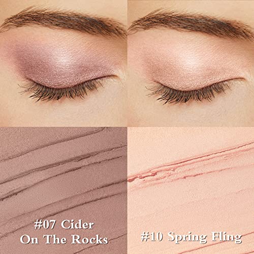 FOCALLURE 2PCS No Crease Eyeshadow Stick,Shimmer and Matte Cream Eyeshadow Pencil Crayon,Long Lasting Waterproof Eye Brightener Stick With Blending Brush,Before Day