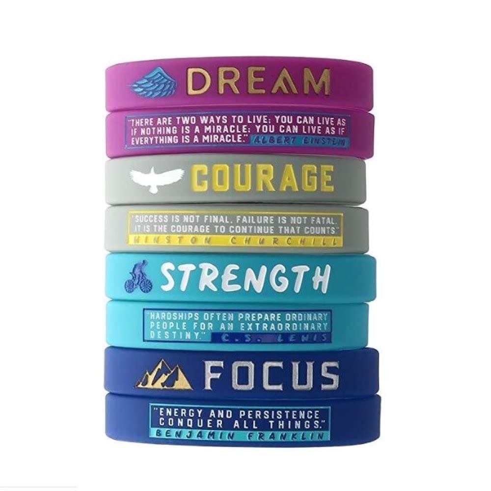 EVEREST ESSENTIALS 12 Pieces, Inspirational Wristbands, Party Favors for Teens, Sweet 16, Dance, Gymnastics and Cheerleading Gifts for Girls | Motivational Quote Message Bracelet for Women, Silicone