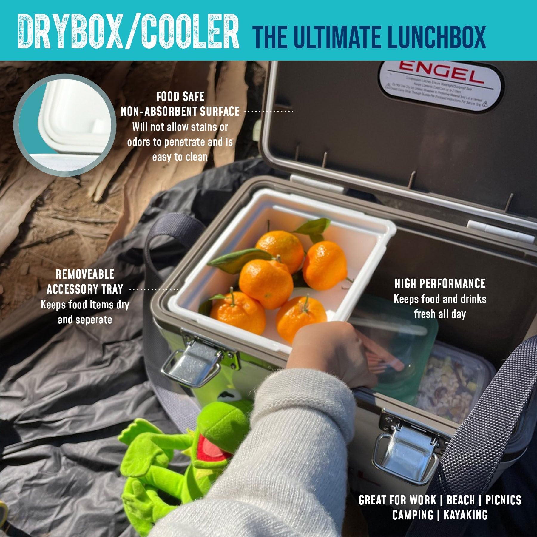 Engel UC19 19qt Leak-Proof, Air Tight, Drybox Cooler and Small Hard Shell Lunchbox for Men and Women in Tan
