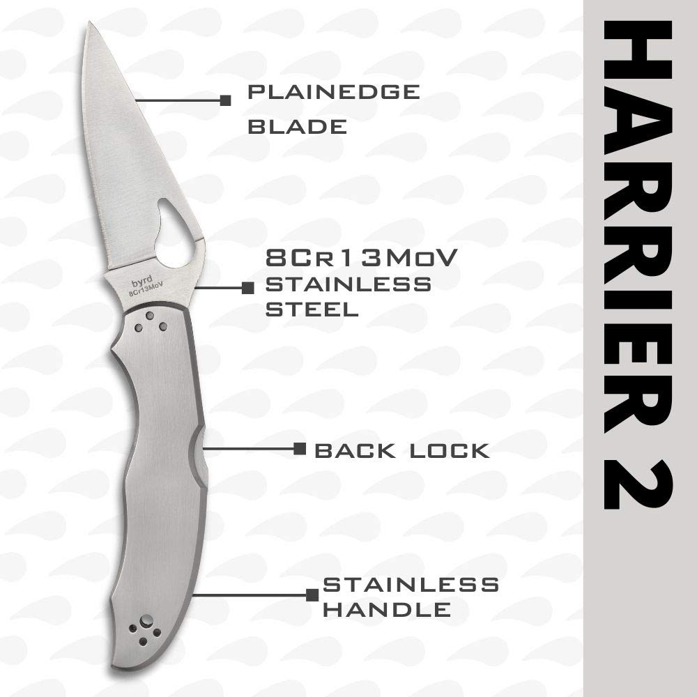 Spyderco Harrier 2 Knife with 3.39" 8Cr13MoV Steel Blade and Durable Stainless Steel Handle - PlainEdge - BY01P2