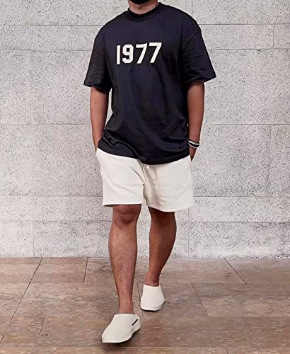 Summer Casual T-Shirt for Men Women 1977 Letter Print Shirt Classic Couples Short Sleeved Sweatshirts Pullover Tee Top (Black,Medium,Medium)