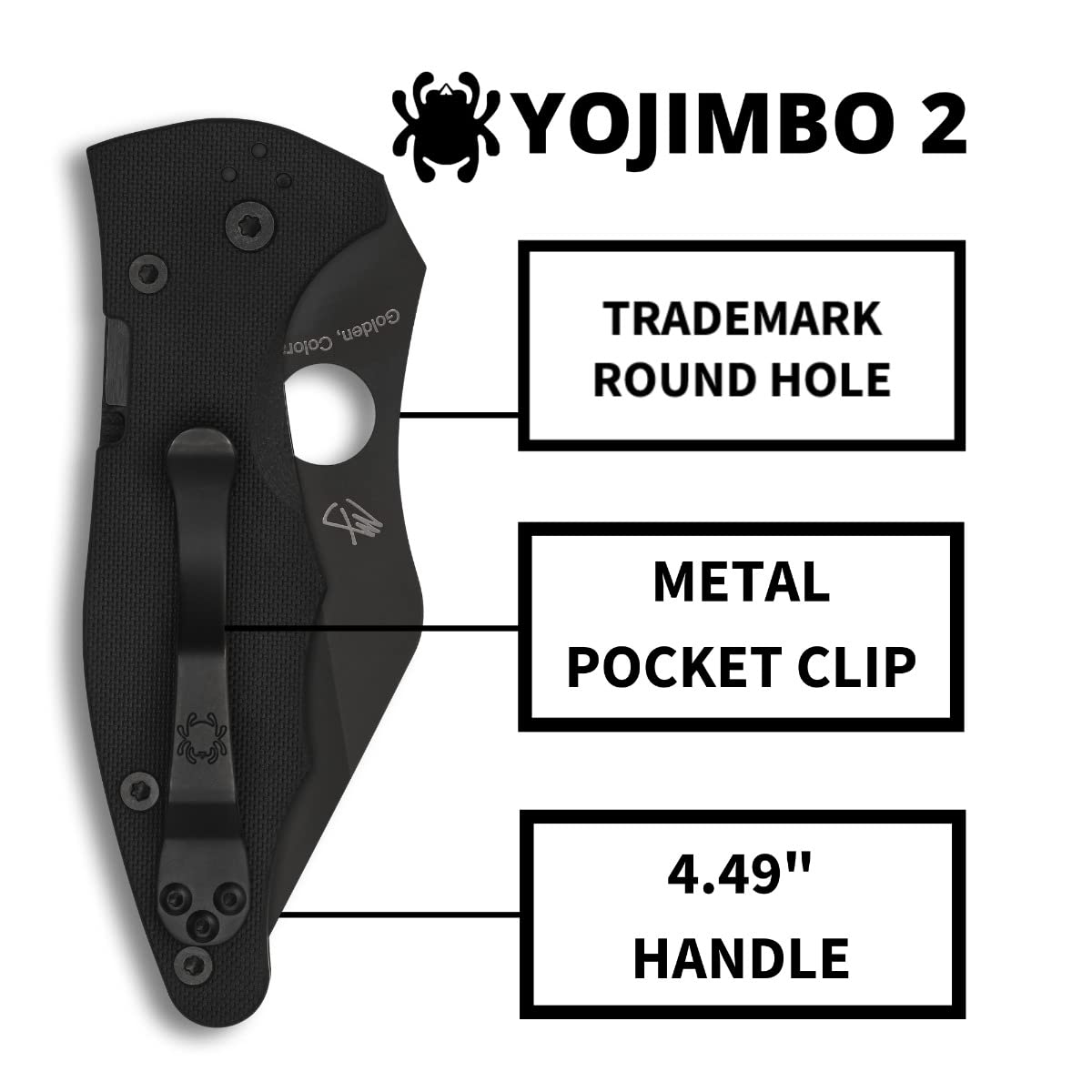 Spyderco Yojimbo 2 Specialty Tactical Knife with 3.2" CPM S30V Steel Black Wharncliffe Blade and Durable Black G-10 Handle - PlainEdge - C85GPBBK2