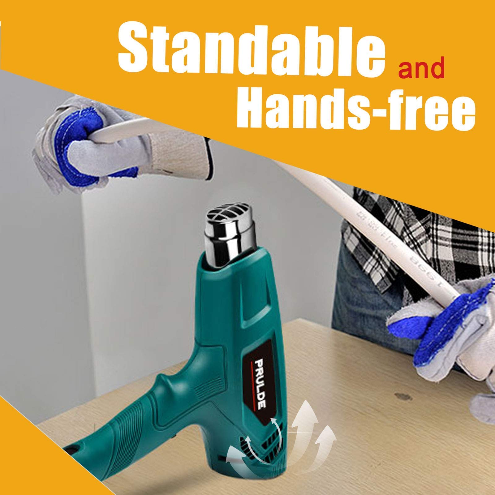 PRULDE Heat Gun, Dual Temperature Settings 752℉-1112℉Hot Air Gun Kit with 4 Nozzles for Crafts, Shrink Wrapping/Tubing, Paint Removing (HG0080)