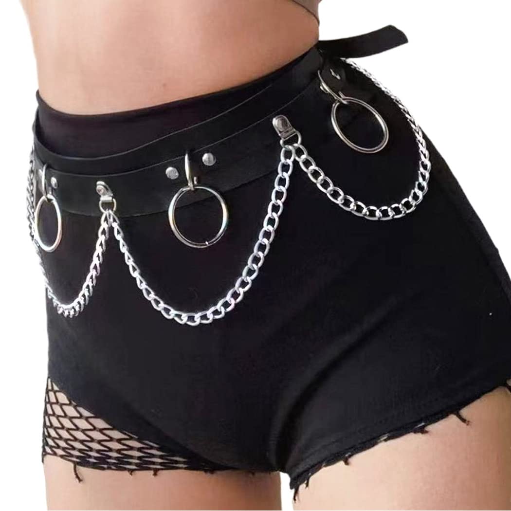 Fstrend Leather Waist Chain Belt Body Chains Punk Harness Chains Rave Prom Body Jewelry Accessory for Women.