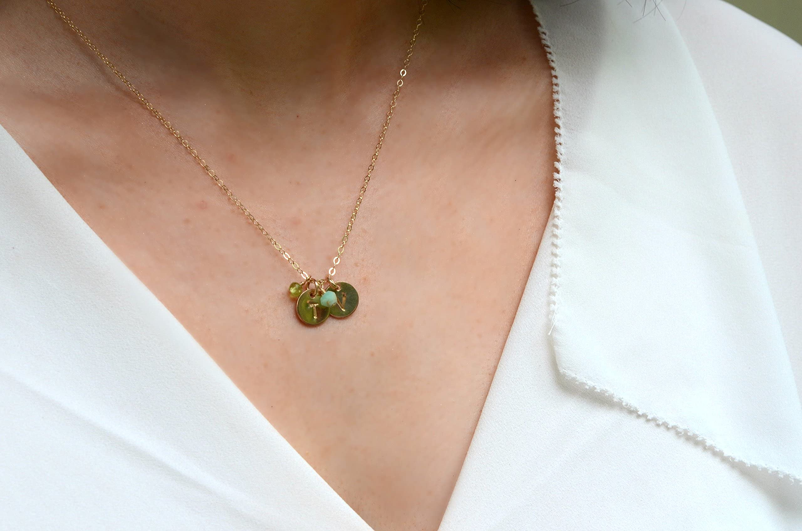EFYTAL Two Initial Necklaces for Women, Tiny 14k Gold Filled 2 Initial Necklace with Birth Month Charms, Two Birthstone Necklace, Necklace with Two Initials, Double Initial Necklace for Girls