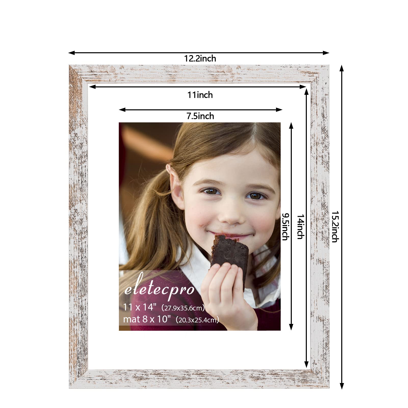 eletecpro 11x14 Picture Frame Set of 6, Rustic Wood Pattern Picture Frame, Display 8x10 Photos with Mat or 11x14 without Mat, Farmhouse Home Decor Horizontal & Vertical for Tabletop or Wall Mounting