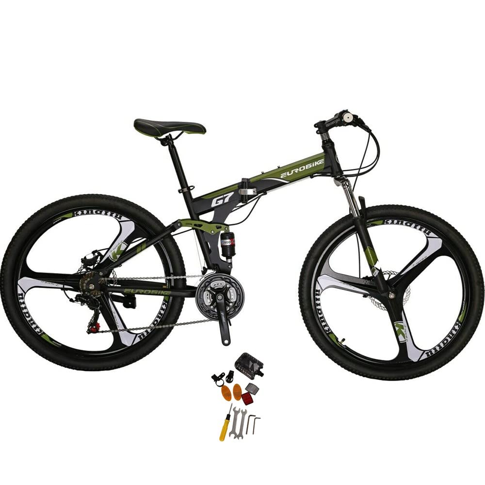 EUROBIKE Folding Mountain Bikes 27.5 for Men Adult Bicycles 3 Spoke(Green)