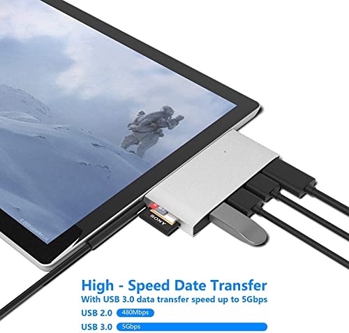 Surface Pro 4/5/6 Hub Docking Station with 4K HDMI Adapter, USB 3.0 Ports Hub Adapter, SD/Micro SD Card Reader for Microsoft Surface Pro 4/ Pro 5/ Pro 6