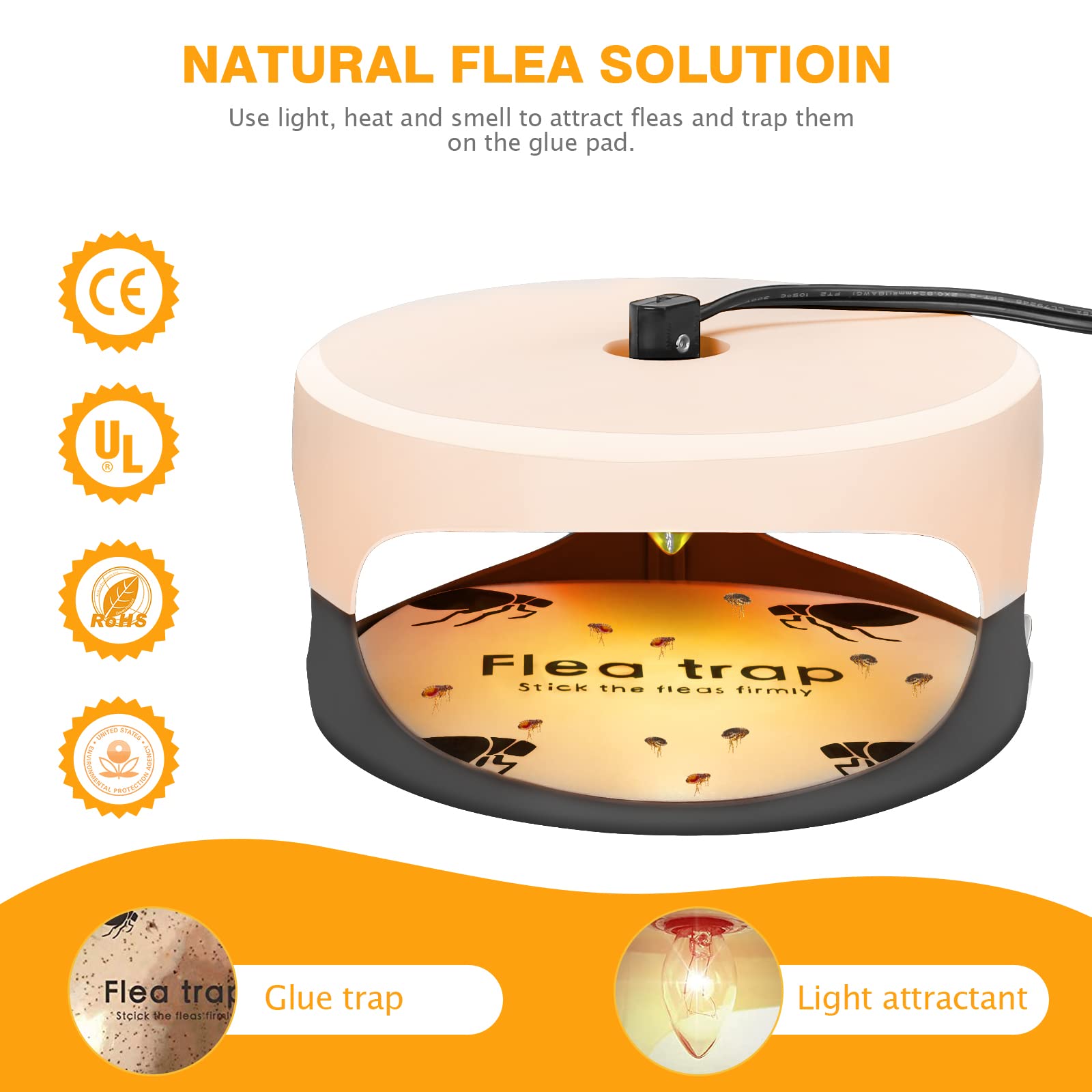 Flea Traps for Inside Your Home 2 Packs, Flea Light Trap for Indoor, Bed Bug Killer with Sticky Pads & Light Bulb Replacement, Natural Flea Insect Infestation Treatment Trap