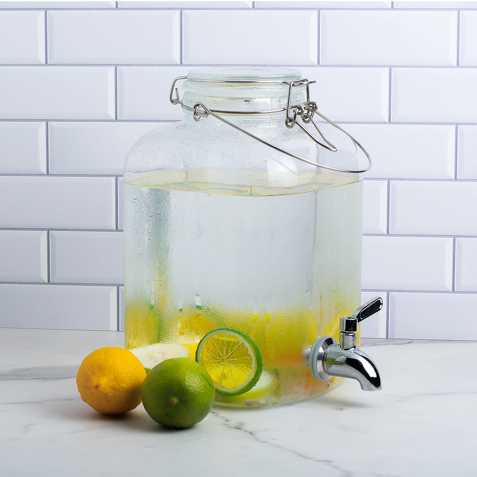 Glass Drink Dispenser for Parties, 1 Gallon Glass Beverage Dispenser with Spigot and handle,Glass Water Dispenser, Juice Dispensers for Fridge, Lemonade & Laundry Detergent Dispenser (1Pack)