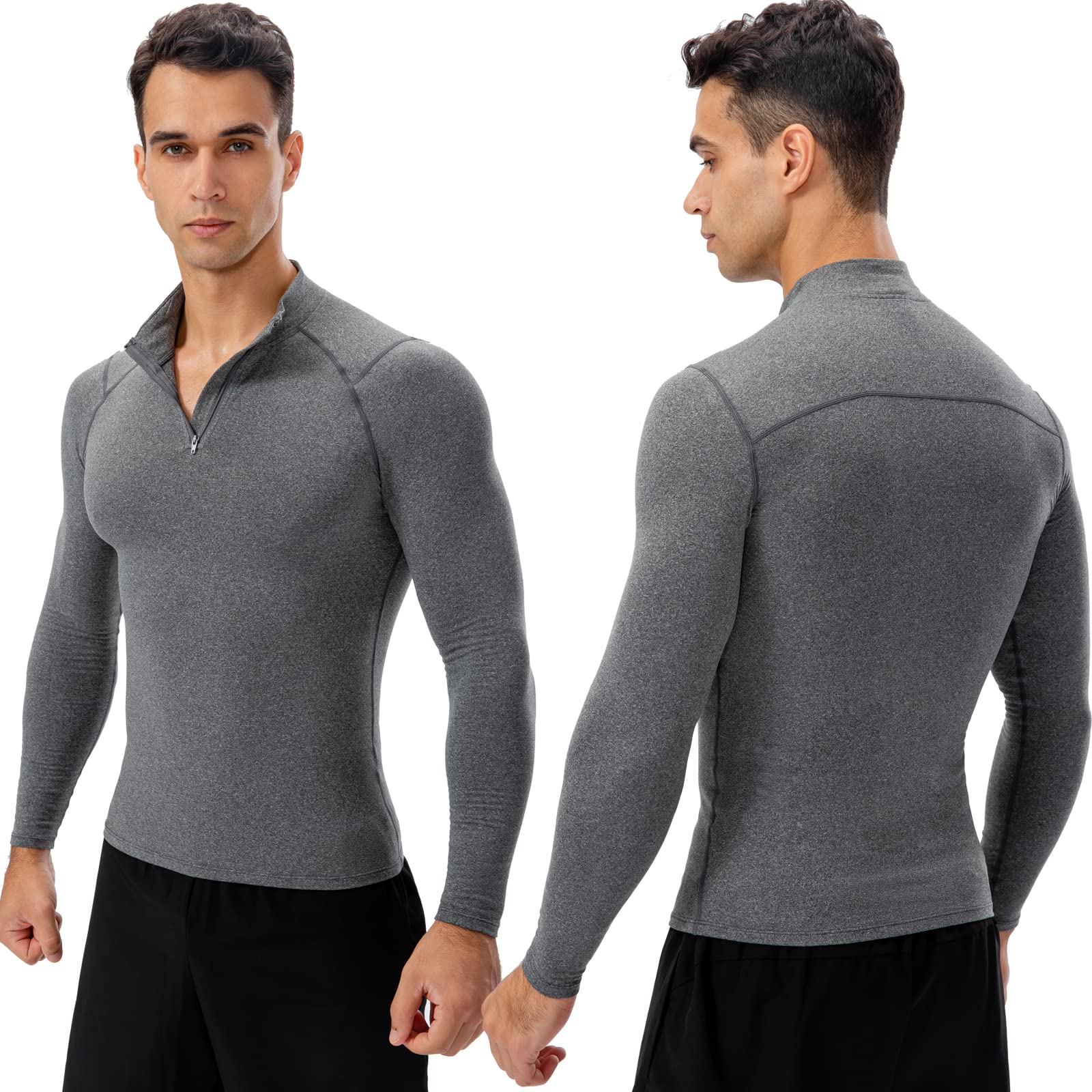 GAOQSEMG Mens Fleece Running Pullover,Men's Active Workout Athletic Thermal Shirts Long Sleeve Athletic Gym Golf Quarter Zip Tops Winter (Dark Grey,XL)