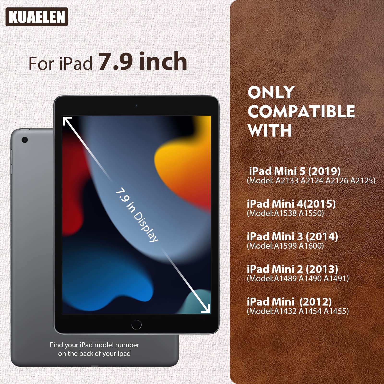 KUAELEN iPad Mini 5/4/3/2/1 Case 7.9 Inch, Premium PU Leather 360 Degree Rotating Protective Cover with Magnetic Closure, Auto Sleep/Wake, (Brown