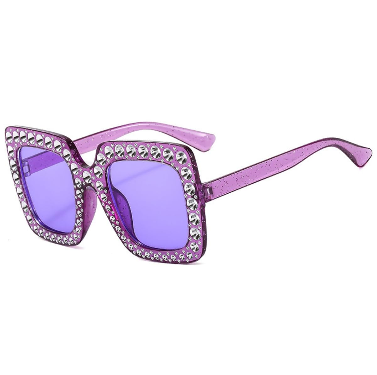 IKANOO Oversized Crystal Sunglasses for Women Square Thick Frame Bling Rhinestone Elton John Sparkling Glasses (Purple)