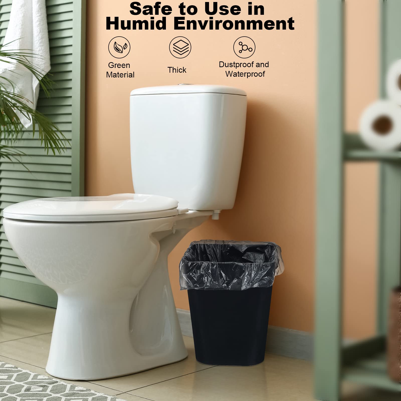 Eccliy 6 Pack Plastic Trash Can with 3 Rolls of Trash Bags Small Wastebasket Trash Can Garbage Container Bin, Trash Bin for Bathroom, Bedroom, Home Office, Living Room, Kitchen (Black, Medium)