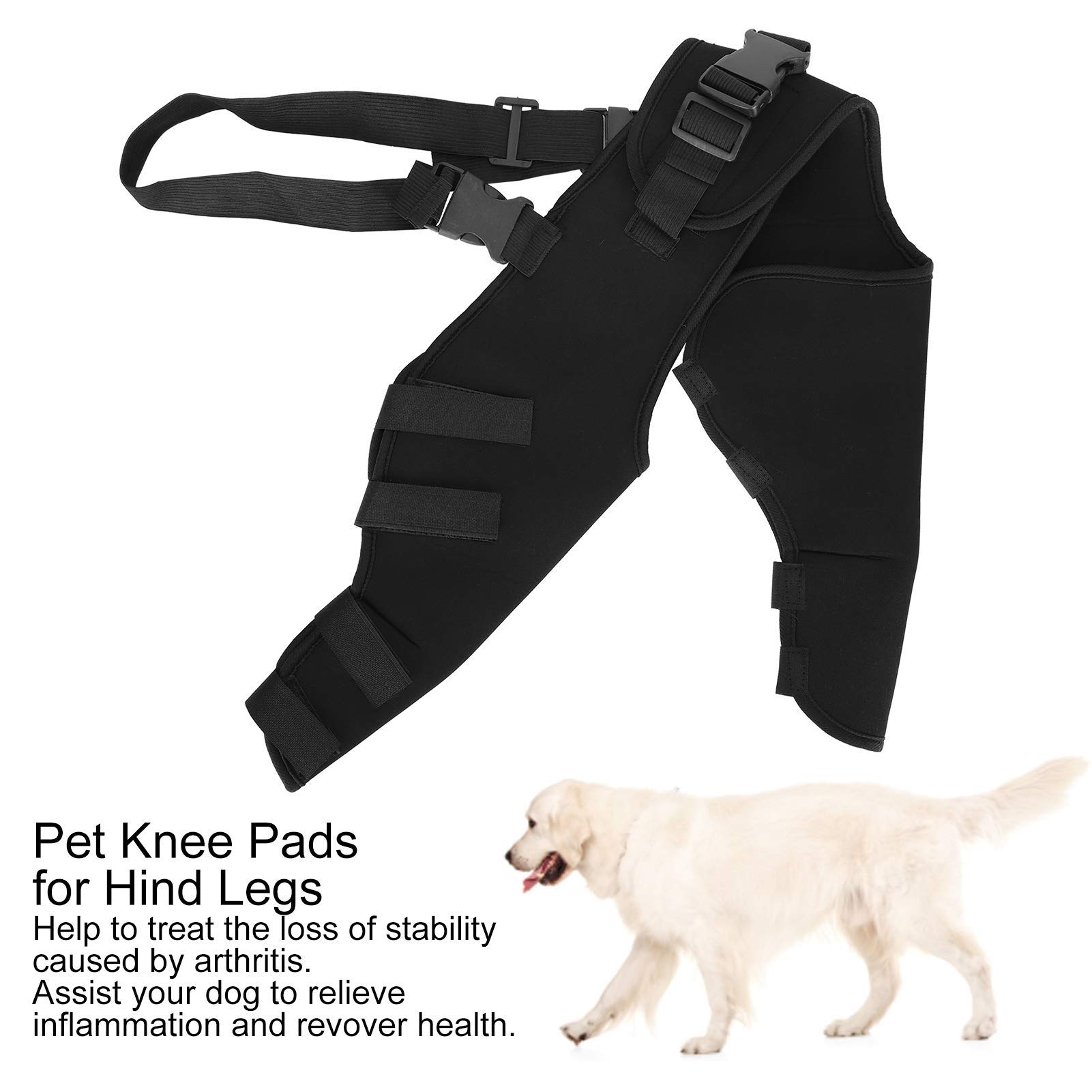 Zerodis Pet Dog Hind Legs Protector, Adjustable Knee Brace Leg Support Dog Hock Brace Rear Leg Joint Wrap for Dogs Hind Legs Recover(XS-Black) (L-Black)