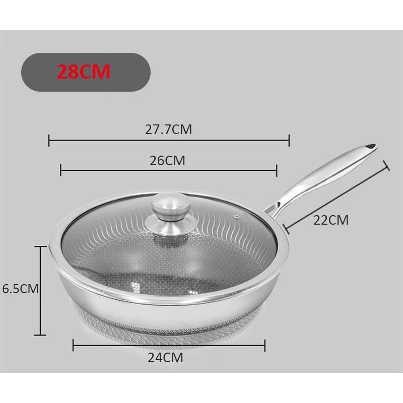DHTDVD Household Non-Stick Pan Non-Coated Stainless Steel Cooking Pot Kitchen Pan with Lid