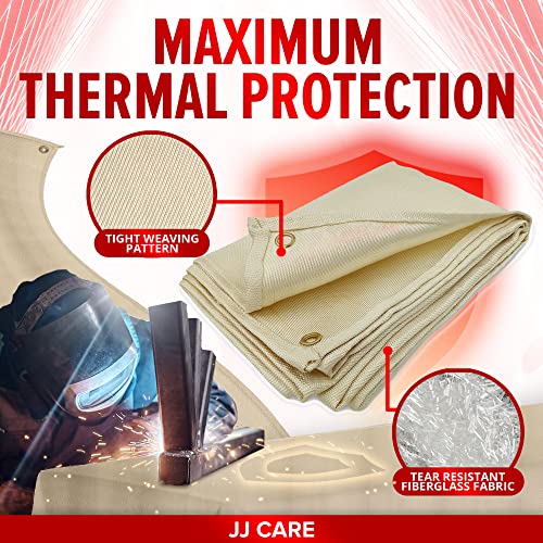 JJ CARE Welding Blanket - 2 Packs 6ft x 6ft Welding Mat - 850GSM Fiberglass Welding Blanket with Brass Grommets, Welders Blanket for Grill, Smoker Welding Blanket Heavy Duty, Welding Tarp & Shield