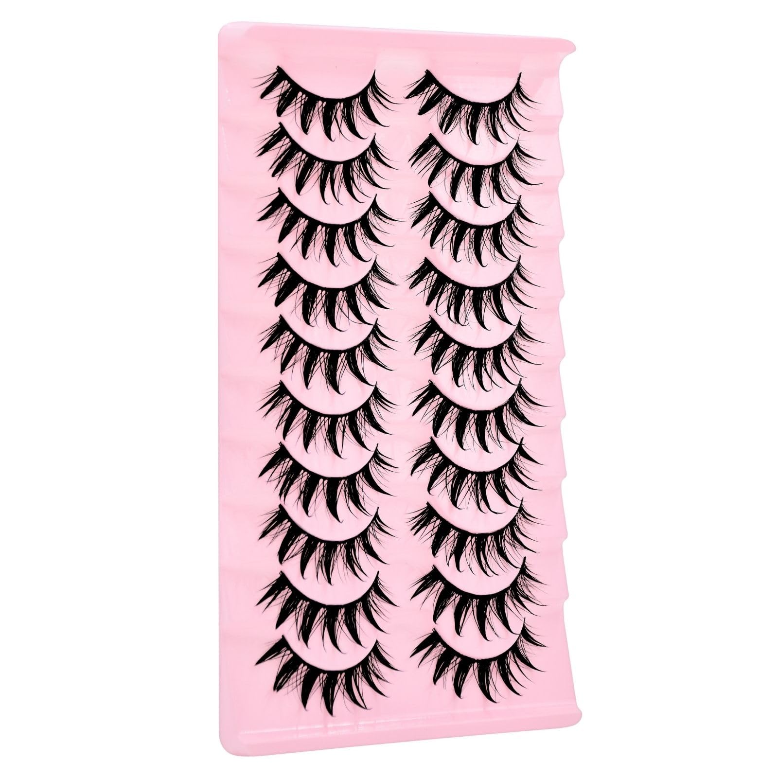 Manga Lashes Natural Look 10Pairs False Eyelashes Anime Wispy Spiky Volume 3D Effect Eyelashes Pack Japanese Korean Asian Cosplay Look Lashes By AUGENLI (7C)