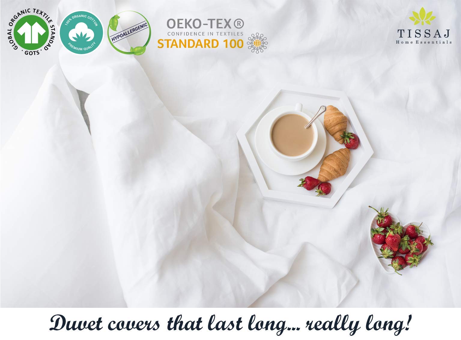 Organic Cotton Duvet Cover Queen/Full – Natural – GOTS Certified – Soft & Smooth Sateen Weave – Secure Fit with Corner Ties & Envelope Closure – Premium Bedding – Machine Washable – Tissaj