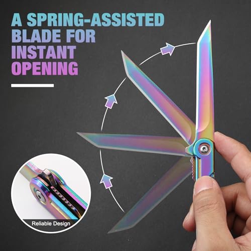 DRACHENADER Tanto Folding Knife for Women and Men, Rainbow Color Slim Gentleman's Tanto Balde Pocket Knife Small Mini Edc Knife for Keychain