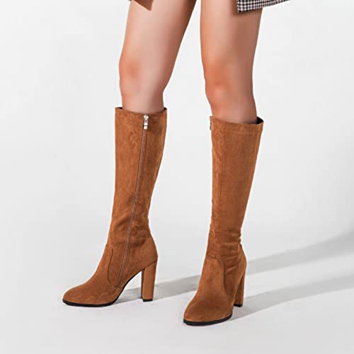 FASDNENDYS Boots for Women Cowboy Style Shoes Boots Warm Boots Retro Boots Heel Long Boots for Women's Boots Small Heel Brown
