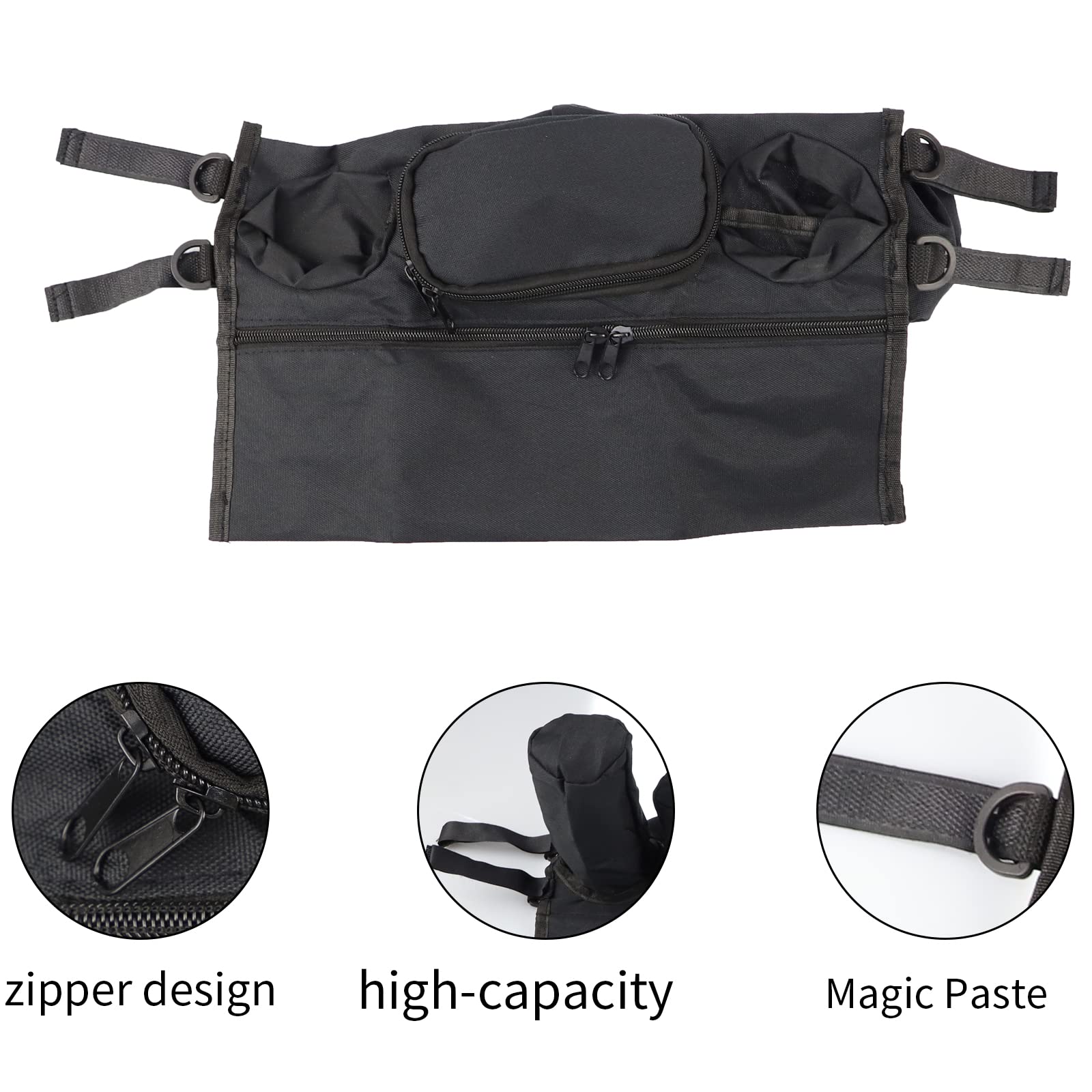 Knchy Baby Stroller Armrest Hanging Bag with 2 Cup Holders, Universal Infant Toddler Stroller Organizer Pouch for Handlebar Handle, Durable Pram Storage Bag for Carrying Mother and Baby Essentials