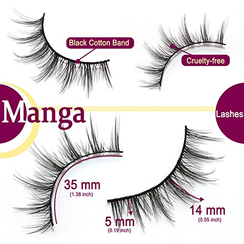 Manga Lashes, False Eyelashes 10 Pairs Natural Anime Lashes with Clear Band Wispy Soft Cosplay Lashes Look Like Lash Clusters Individual Lashes (MM Eyes)
