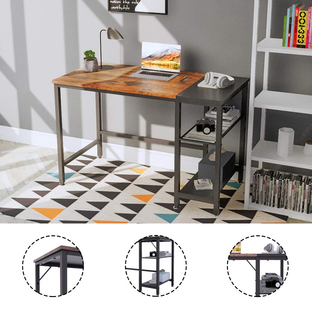 Extra Mile Computer Desk with Storage Shelves,47 Inch Small Desk Study Writing Table for Home, Office, Study Room, Bedroom,Vintage Rustic Brown and Black