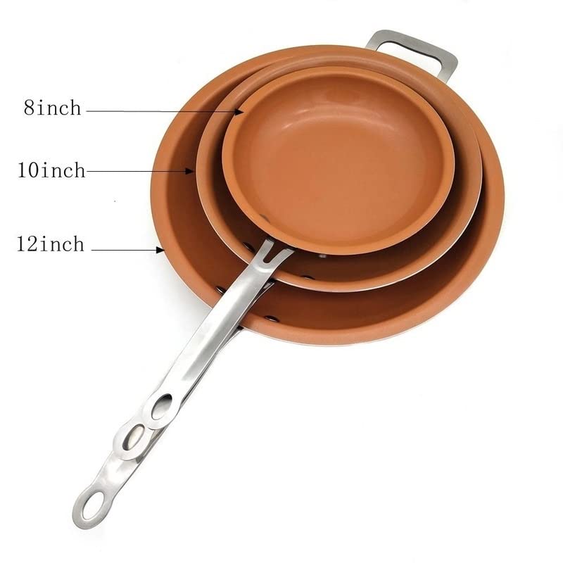 DHTDVD Non-Stick Skillet Copper Frying Pan with Ceramic Coating Induction Cooking Frying Pan Oven Dishwasher Saucepan (Color : D, Size : 12in)