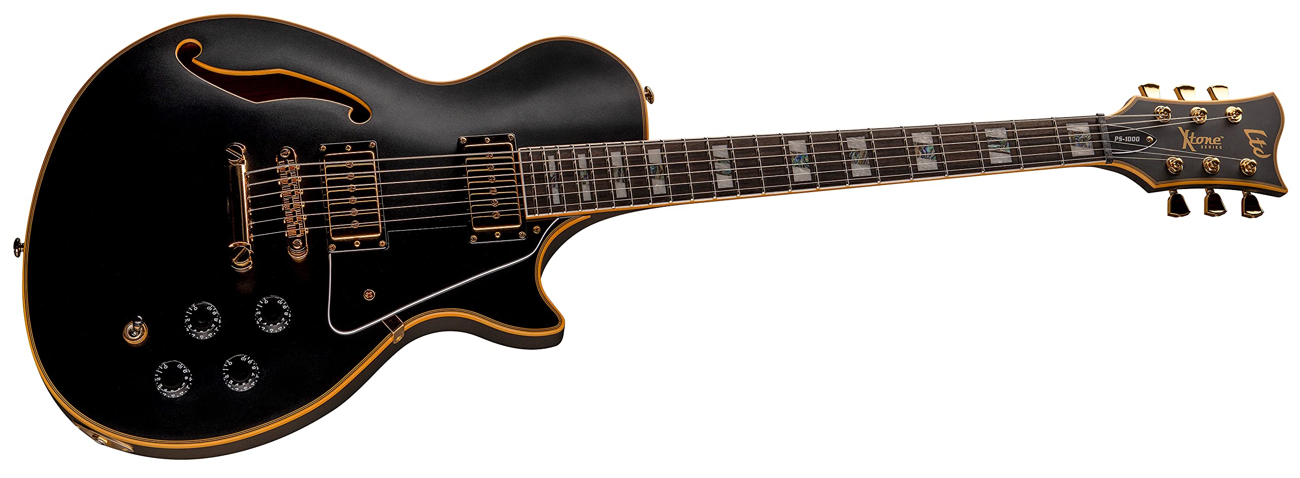 ESP 6 String LTD Xtone PS-1000 Semi-Hollow Guitar, Vintage Black, Right, (XPS1000VB)