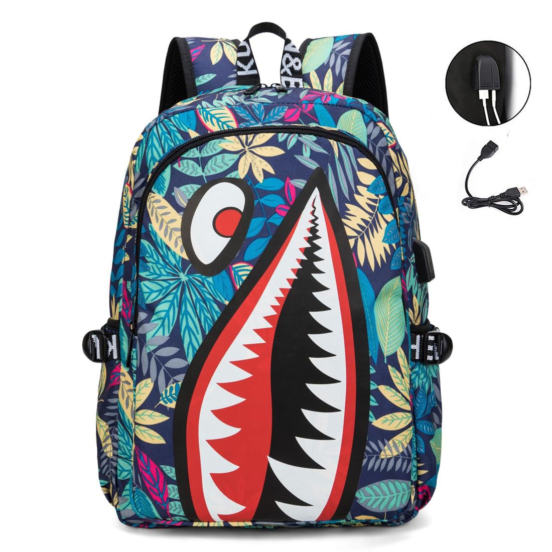 FENGJINRUHUA Vintage Business USB Laptop Leather Work Daypack Hiking Travel Shoulder Bags Camping Rucksack