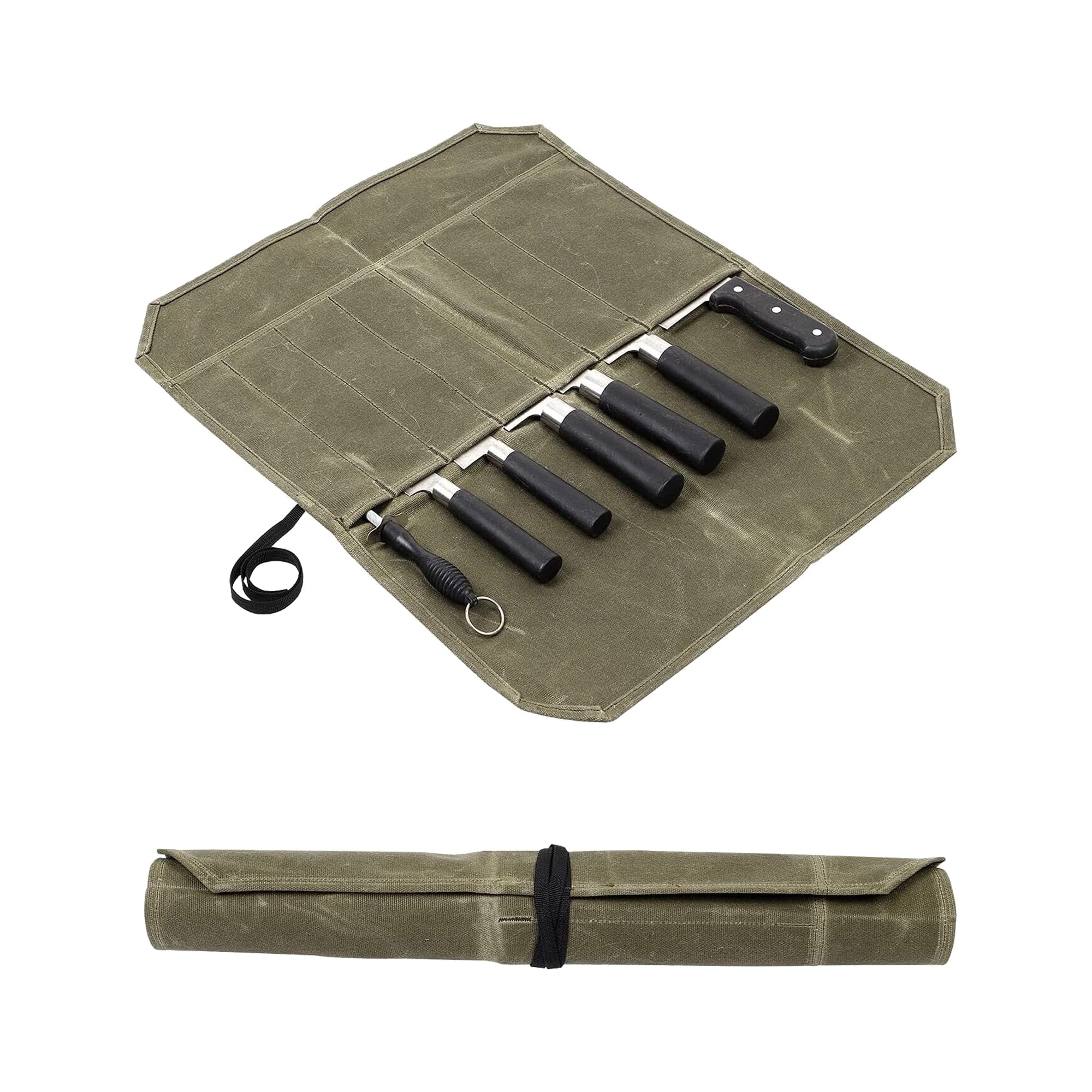 Knife Roll Bag,Chef’s Knife Roll Case,Knife Bags For Chefs, Knife Roll Bags For Chefs Professional With 7 Slots Plus,Home Kitchen Cooking Tools And Utensils Wrap Bag Wallet（Pitch Green）