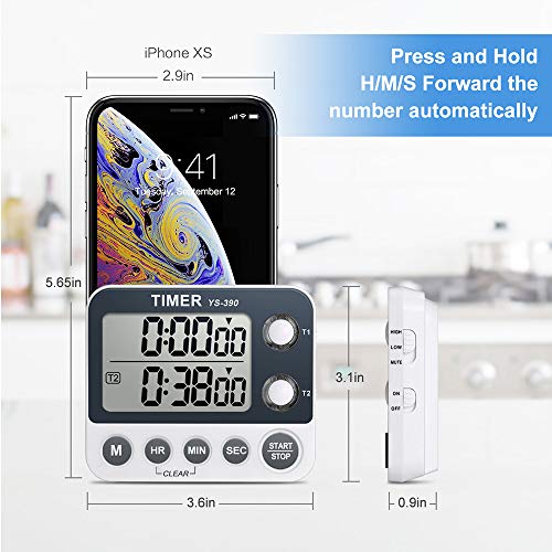 HomeMall Digital Dual Kitchen Timer, Cooking Timer, Dual Count Up & Down Timer with Magnetic Back, Large Display, Adjustable Volume and Flashing Alarm Light, ON/Off Switch Stopwatch, Battery Included