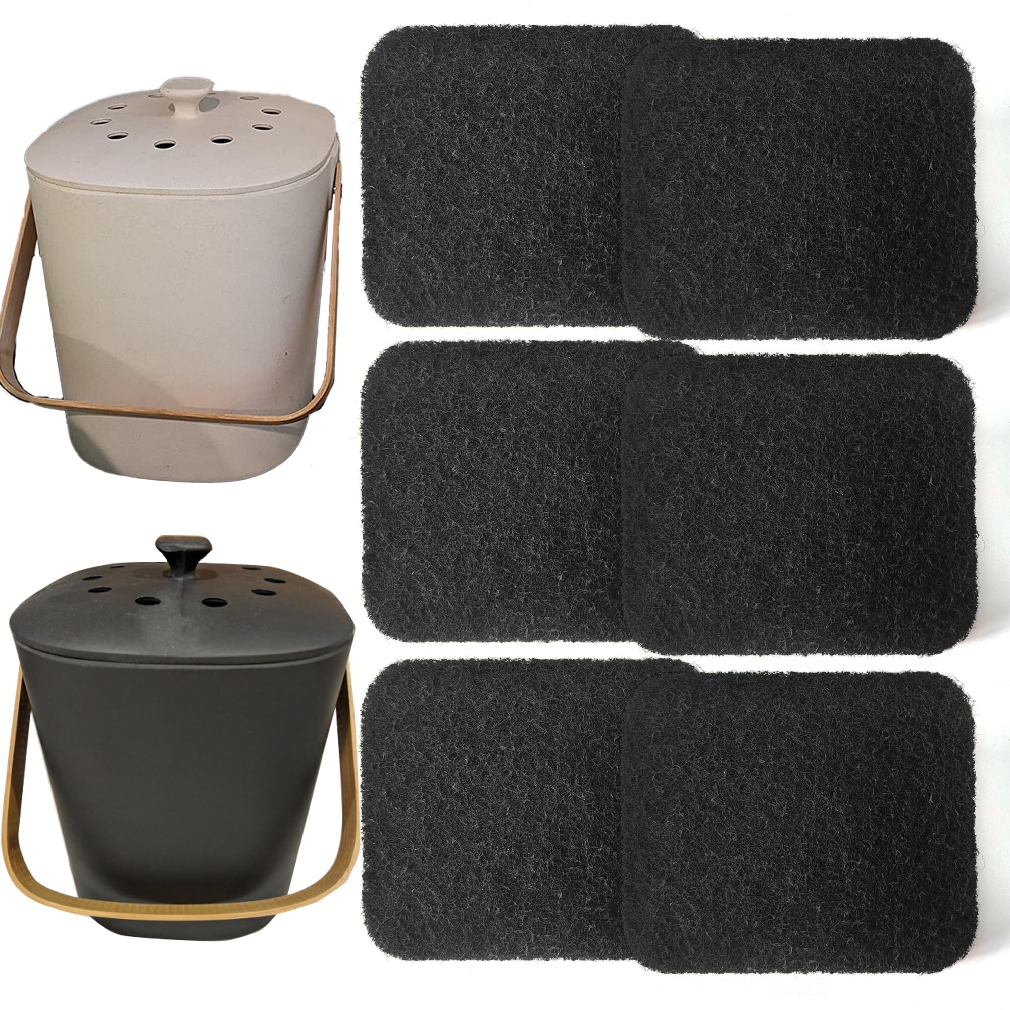 PurifyLogix Compost Bin Odor Filters Replacement Oval Activated Carbon Filters for Bamboozle Compost Bin, Indoor Countertop Composter, Compatible with Bamboozle Indoor Kitchen Trash Can (6 Pack)