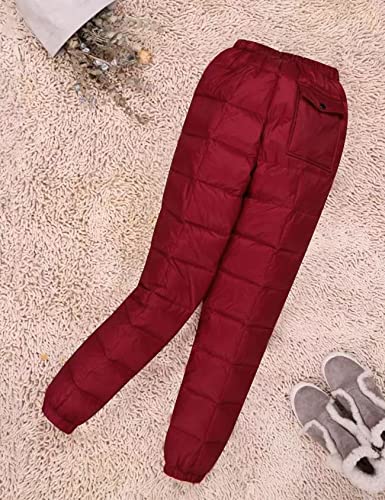 Gihuo Snow Pants Womens Winter Windproof Down Pants Warm Outdoor Ski Pants Padded Loose Ultralight Warm Trousers(Wine-S)