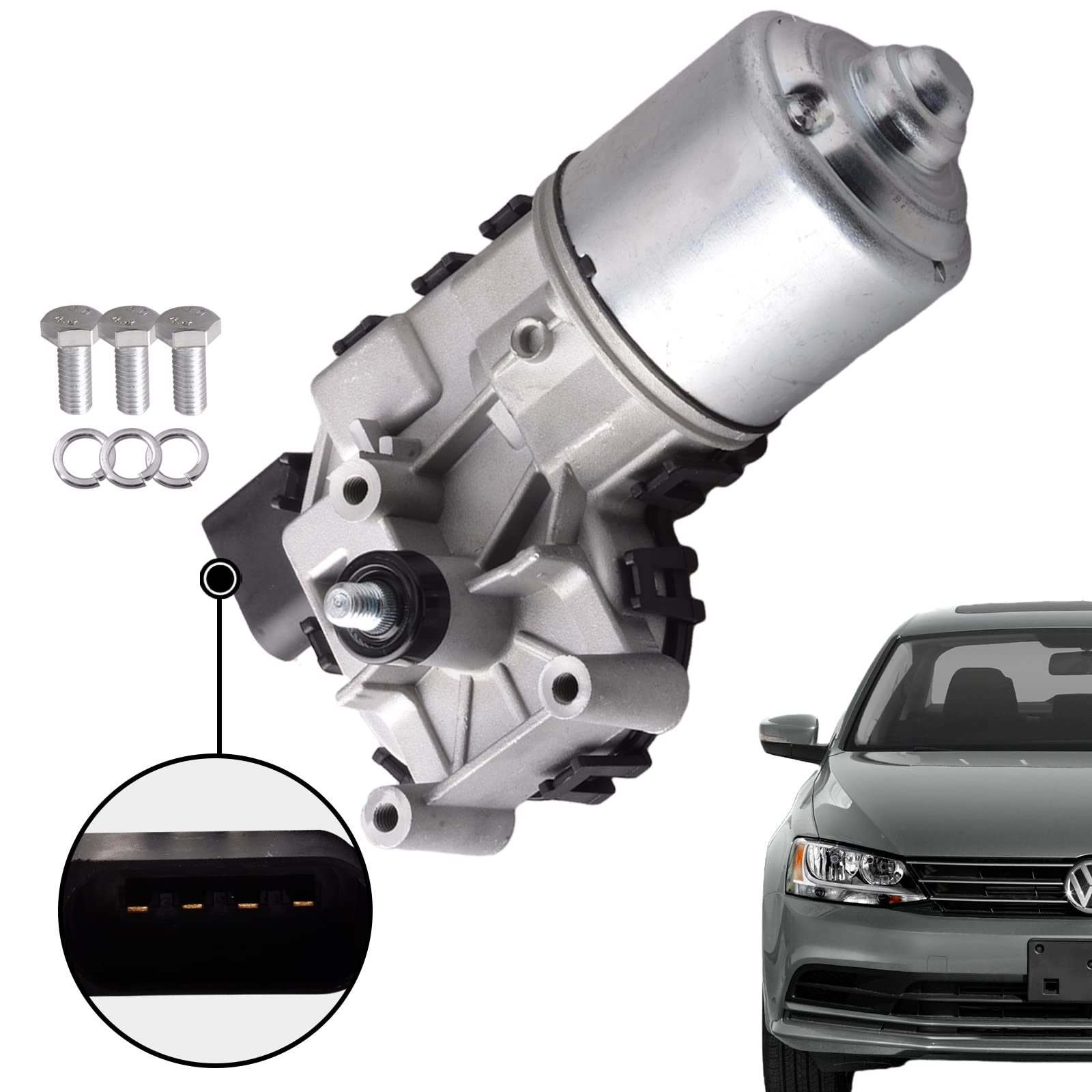 GrteRokky Windshield Wiper Motor Compatible for VW Jetta 2011-15 Front Windshield Replace Motor 6R1955119A, RM004