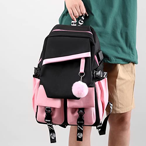 SPIRTUDE Anime backpack Nezuko Backpack Laptop Backpacks with USB Charging Port Travel Bag Daypack Cosplay Backpack (Pink)