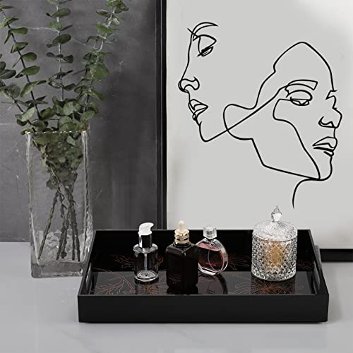 Hacaroa Black Acrylic Serving Tray with Handles, 17" x 12" Rectangular Breakfast Tray for Coffee Table, Appetizer, Tea, Decorative Floral Vanity Tray Organizer, Spill-Proof