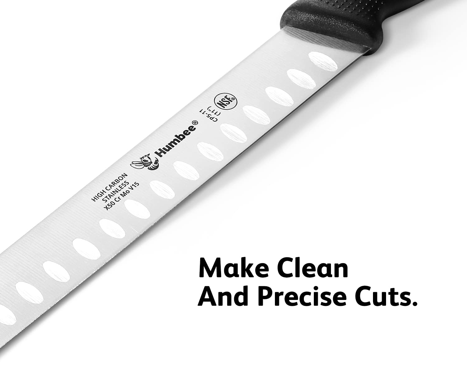 HUMBEE Chef 11-Inch Carving Knife with Granton Edge for Turkey Ham Meat Slicing and cutting NSF Certified CP5-11 Black