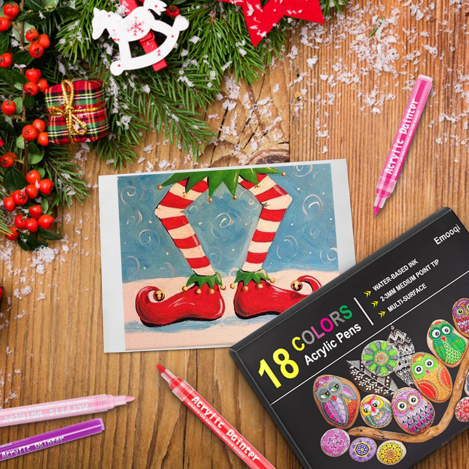 Emooqi Acrylic Paint Marker Pens, 18 Colors Waterproof Paint Art Marker Pen Set for Rock Painting DIY Craft Projects Ceramic Glass Canvas Mug Metal Wood Easter Egg