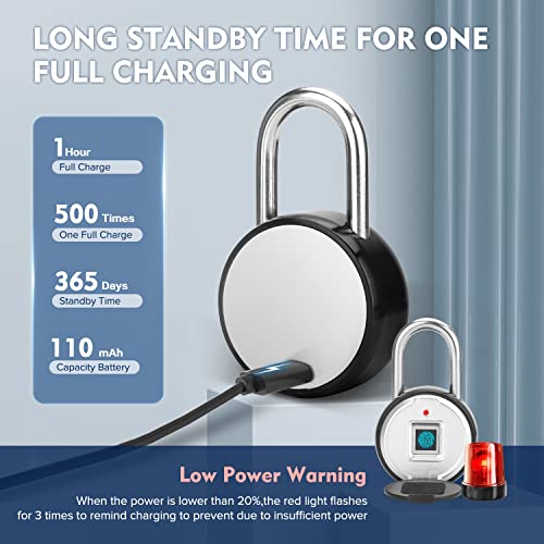 KISSTY Fingerprint Padlock, Smart Locker Lock APP Bluetooth Lock Thumbprint Gym Lock USB Rechargeable Small Waterproof Locks for Lockers