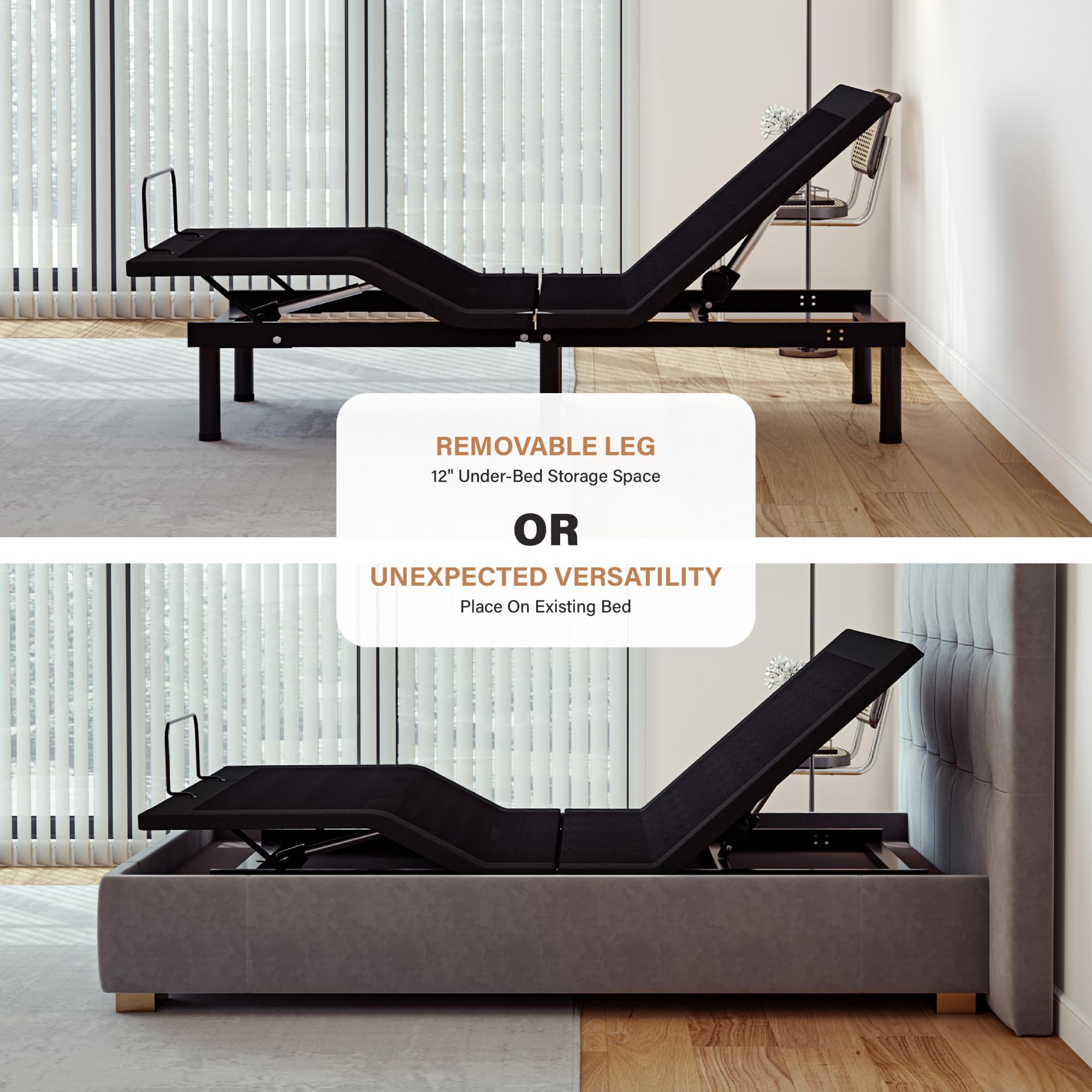 EGOHOME Split King Adjustable Bed Frame and 14 inch Copper Gel Memory Foam Mattress Set, Metal Foldable Bed Base with Remote, Independent Head and Foot Incline, Zero Gravity Mode, Easy Assembly