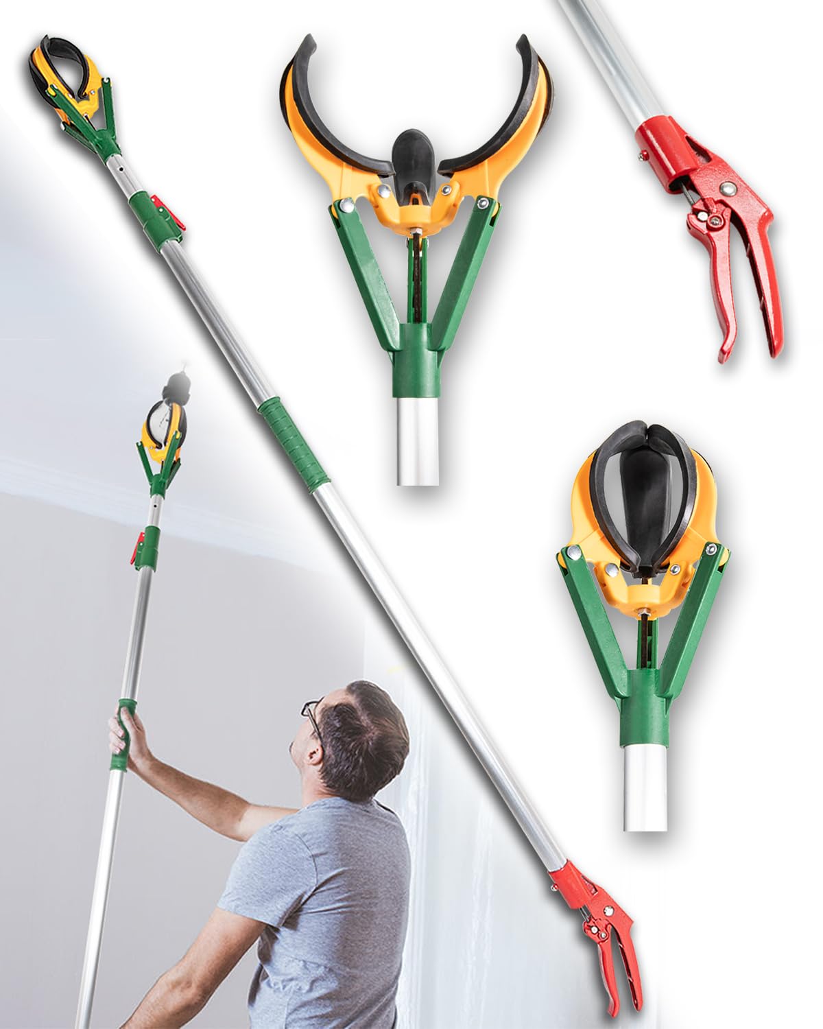 Light Bulb Changer for High Ceilings - High Reach Light Bulb Changer - High Ceiling Light Bulb Changer with Pole - with Anti-Slip Rubber Pads, 3 Claws for Light Bulb Pole Changer for High Ceilings