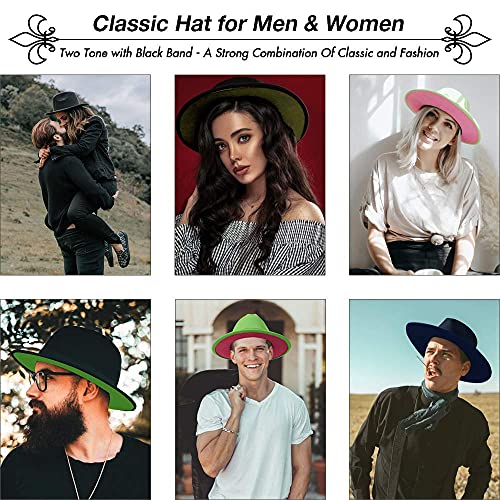 FADACHY Trendy Fedora Hat Wide Brim Panama hat Dress Felt Hat Red Bottom Two Tone, Black L Large XL